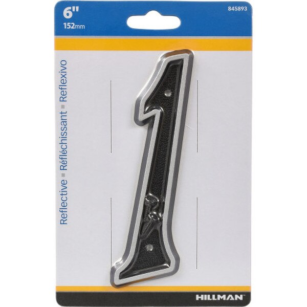 PK/6 6" BLACK REFLECTIVE PLASTIC NUMBER 1