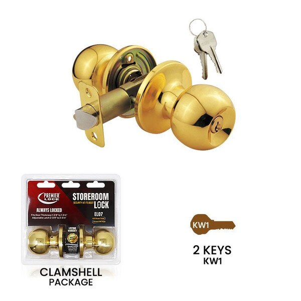 STOREROOM POLISHED BRASS BALL KNOB LOCK KW1 KEYWAY